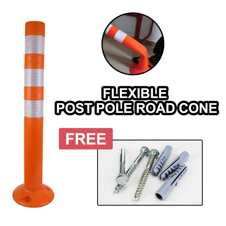 30 Inch PU White Strip Flexible Pole Road Cone Warning Bollard ...