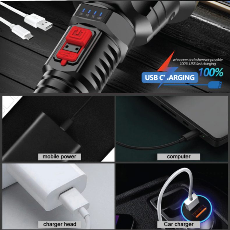 Portable USB Charge Flash Light With 3 Mode Flashlight – VR DIY