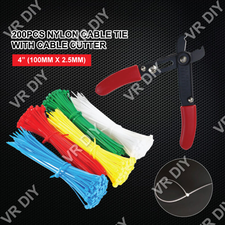 200pcs Nylon Cable Tie With Cable Cutter 4Inch Colorful 100mm Cable Tie ...
