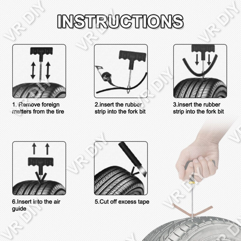 8pcs Emergency Tubeless Car Tyre Tire Puncture Instant Repair Tool Set ...