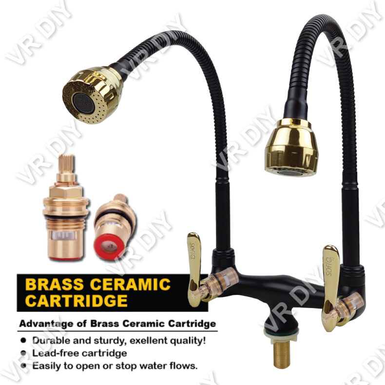 Sofia Double Way Sink Water Tap Wall/Pillar Flexible Neck Black Gold ...