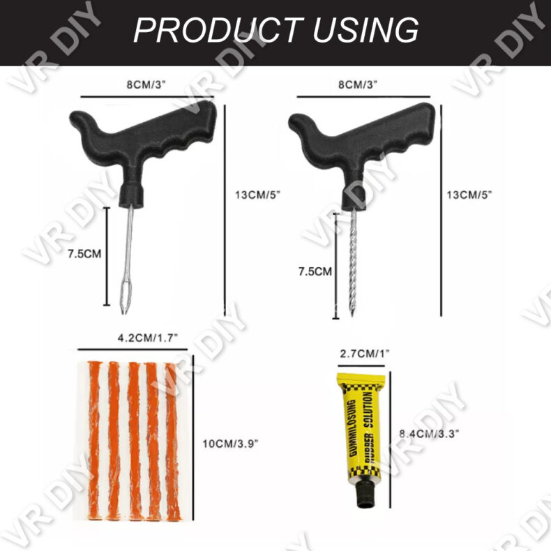 8pcs Emergency Tubeless Car Tyre Tire Puncture Instant Repair Tool Set ...