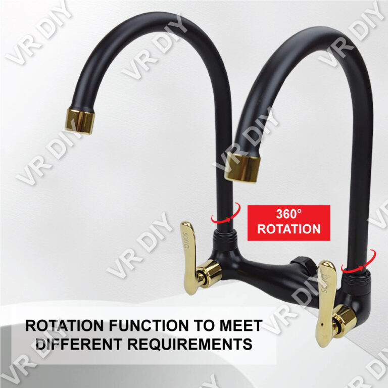 Sofia Double Twin Wall/Pillar Sink Water Tap Black Gold Kitchen Faucet ...