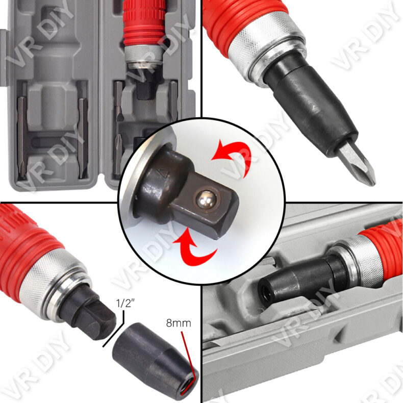 7pcs Rubber Grip Impact Driver Tool Set 1/2″ Drive with Bits SL7 SL8 ...