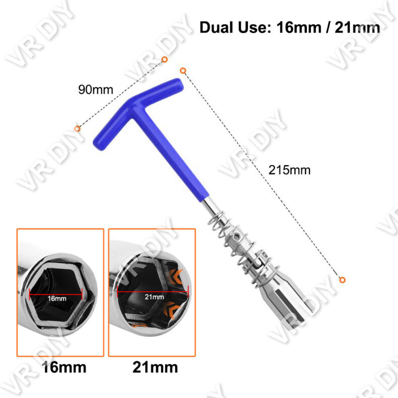 16mm/21mm Spark Plug Socket Wrench T-Handle With Spring Long Universal ...