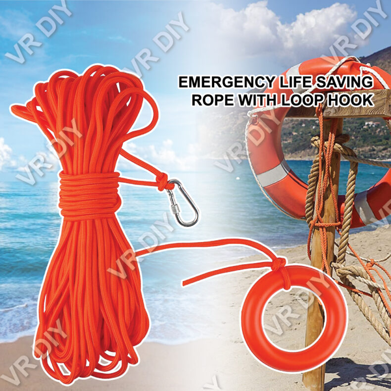 30M Emergency Life Saving Rope With Loop Hook Orange High Visibility ...