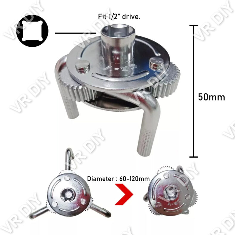 Automotive 60-120mm Adjustable 3 Jaw Two Way Oil Filter Removal Wrench ...