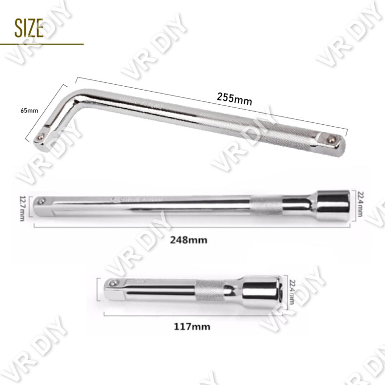 Automotive 3pcs 1/2″ L-Handle & 2 Socket Wrench Extension Bar Glossy 6 ...