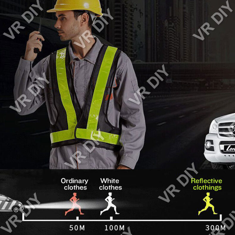 Black Safety Coat with 5cm Green V-Shape Reflective Strip Vest Velcro ...