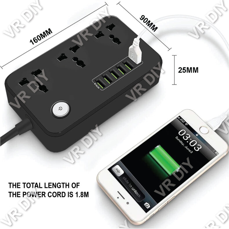 6 USB 3 Anti-static Power Socket NT6403 Black/White 1.8M Wire Universal ...