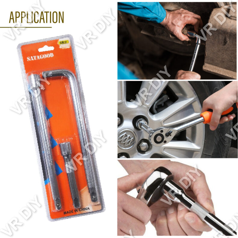 Automotive 3pcs 1/2″ L-Handle & 2 Socket Wrench Extension Bar Glossy 6 ...