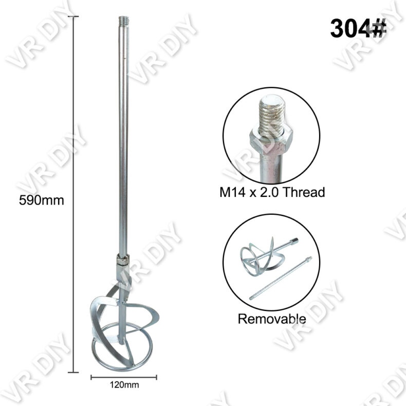 60cm Screw Type Paint Mixer M14 Thread Heavy Duty Steel Cement Mixer 24 ...