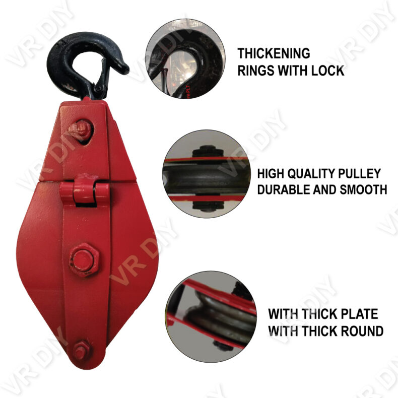 Swivel 3T/5T Single Rope Pulley Lifting Hook With Latch Block Hanger ...