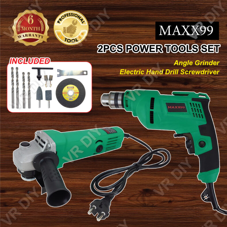2PCS Power Tools Set Angle Grinder Electric Hand Drill Screwdriver with ...