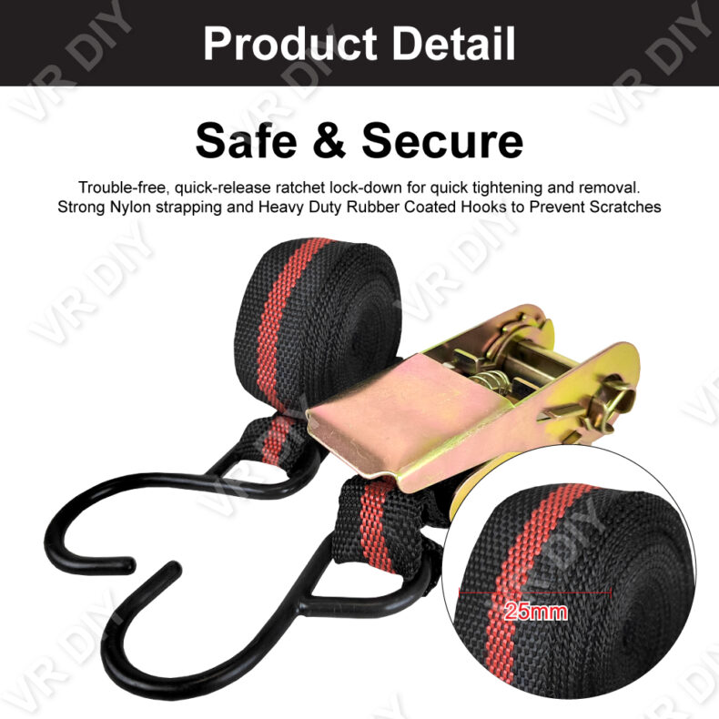 1″ x 15ft Tensor Ratchet Strap Tie Down With Metal Lock 25MMx5M High ...