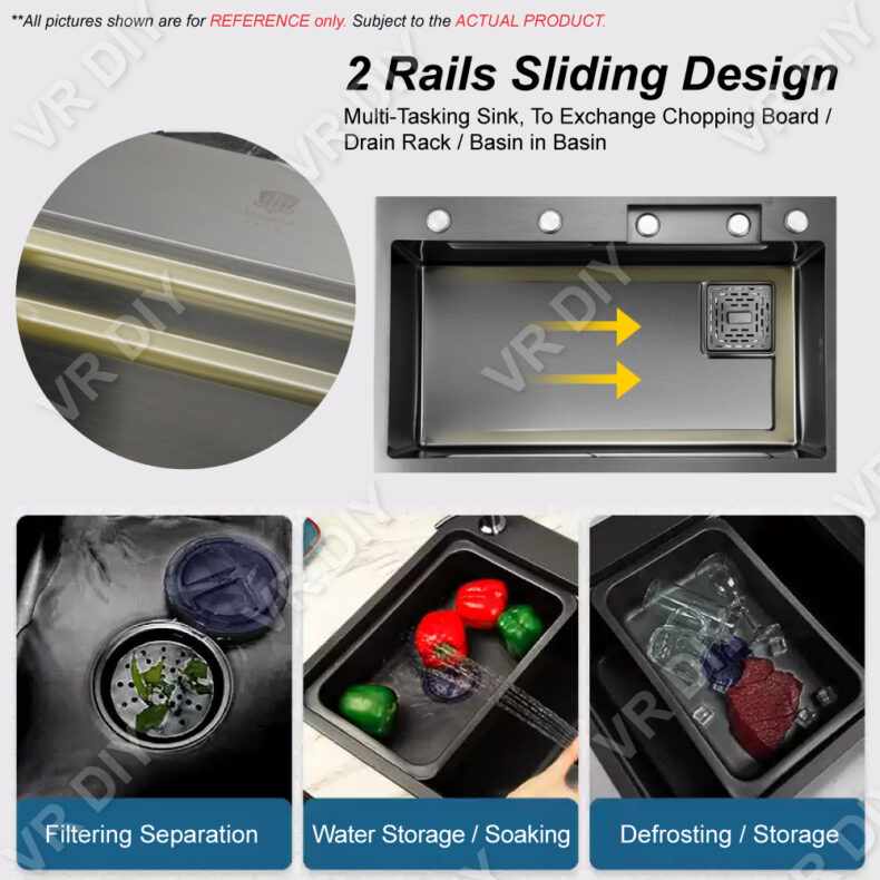 EUROUK Sink Nano Waterfall Slotted 6845 Stainless Steel SUS304 Knife ...